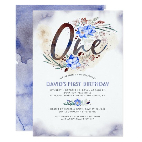 Blue Elegant | Baby Boy | 1st Birthday Party Invitation | Zazzle.com