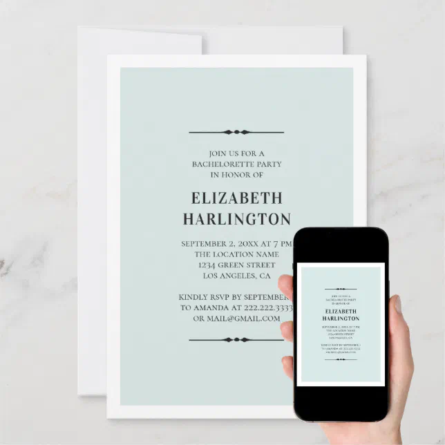 Blue elegant bachelorette party. Simple modern Invitation | Zazzle