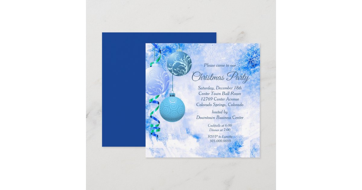 Blue Elegant Christmas Party Invitation | Zazzle