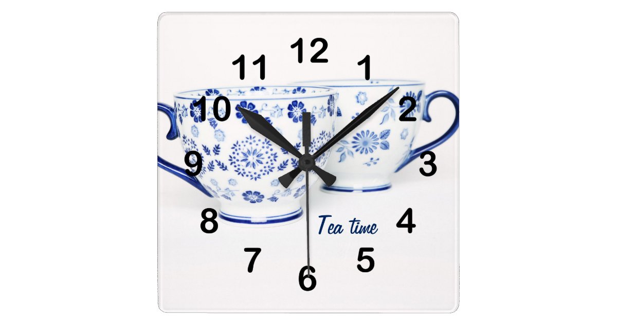 Blue Elegant classic tea cup Square Wall Clock | Zazzle.com