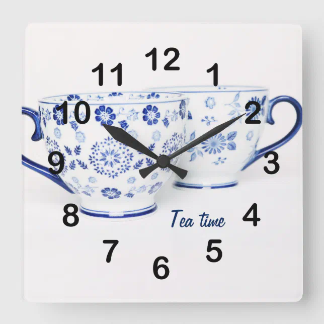 Blue Elegant classic tea cup Square Wall Clock | Zazzle