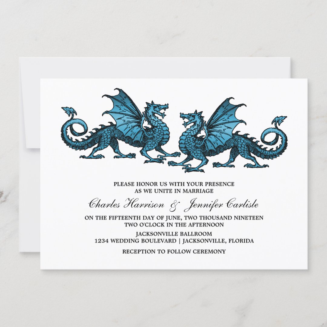 Blue Elegant Dragon Wedding Invite | Zazzle