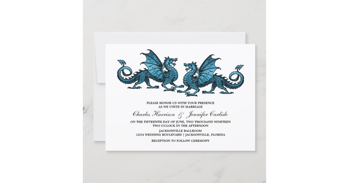 Blue Elegant Dragon Wedding Invite | Zazzle