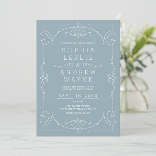 Blue elegant modern classic vintage wedding invita invitation | Zazzle
