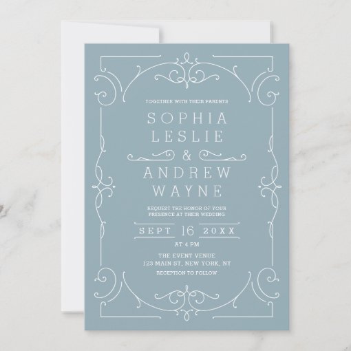 Blue elegant modern classic vintage wedding invita invitation | Zazzle