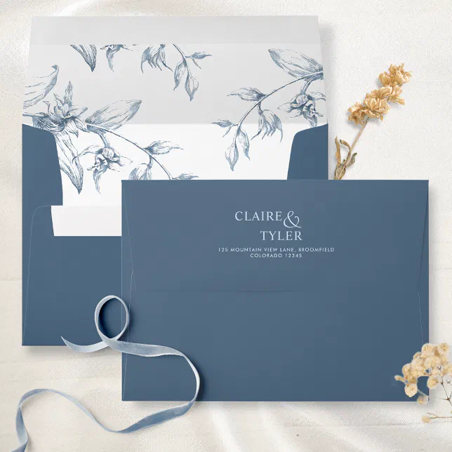 Blue Elegant Modern Formal, Floral Wedding Envelop Envelope | Zazzle