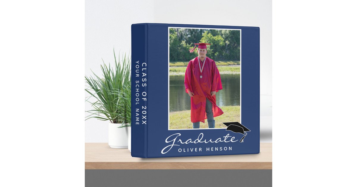 Blue Elegant Modern Graduation Photo Album 3 Ring Binder | Zazzle