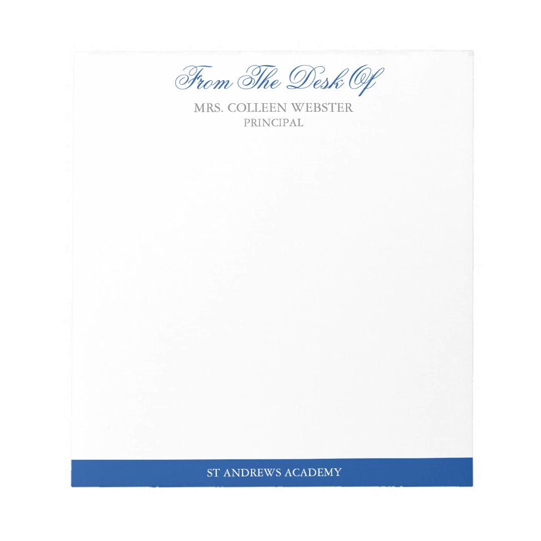 Blue Elegant Script Note From School Principal | Zazzle