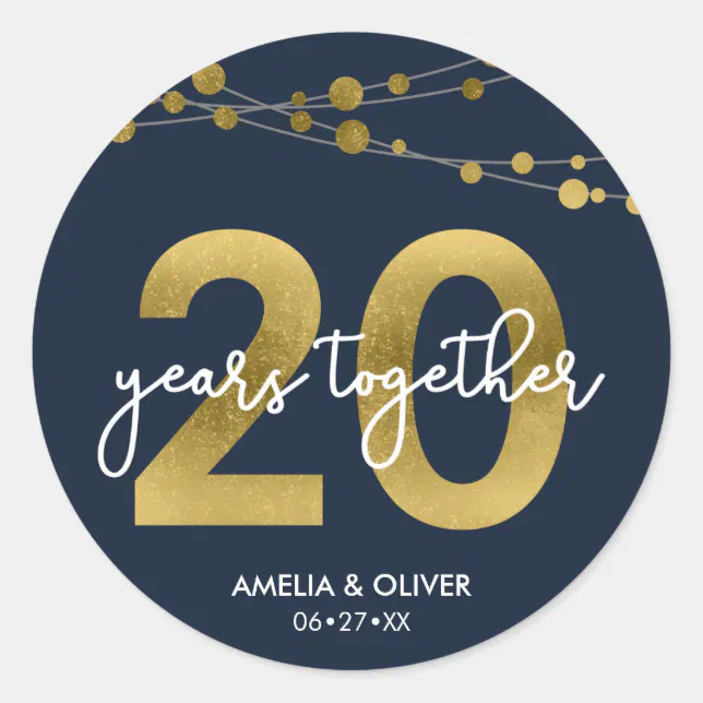 Blue Elegant Strings of Lights 20th Anniversary Classic Round Sticker ...