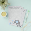 Blue Elephant Baby Shower Baby Animal Name Game Flyer | Zazzle