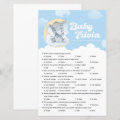 Blue Elephant Baby Shower Baby Trivia Game | Zazzle