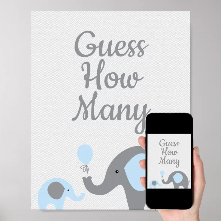 Blue Elephant Baby Shower Guess How Many Game Sign | Zazzle