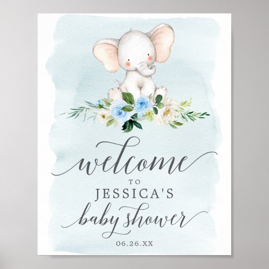 Blue Elephant Baby Shower Welcome Sign | Zazzle.com