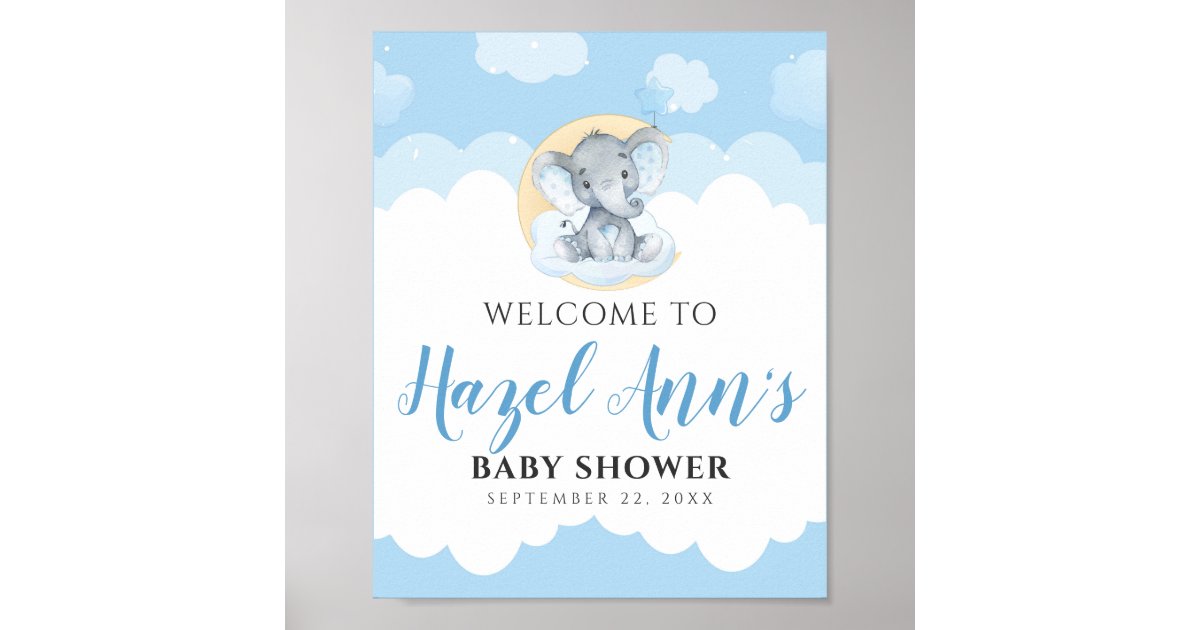 Blue Elephant Baby Shower Welcome Sign | Zazzle