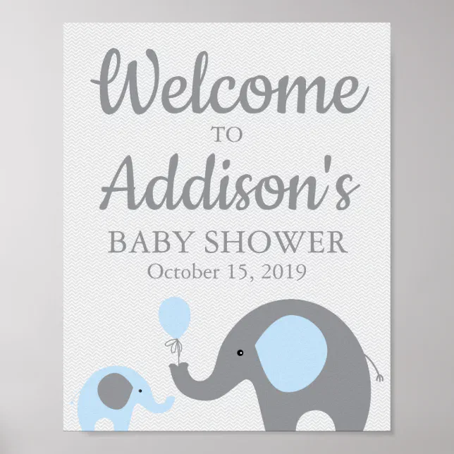 Blue Elephant Baby Shower Welcome Sign Poster | Zazzle