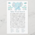 Blue elephant Baby Shower Word Search Game | Zazzle