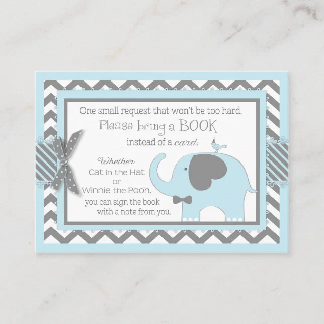 Blue Elephant Bird Bring a Book Card | Zazzle