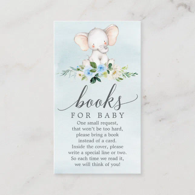 Blue Elephant Book Request Baby Shower Card | Zazzle