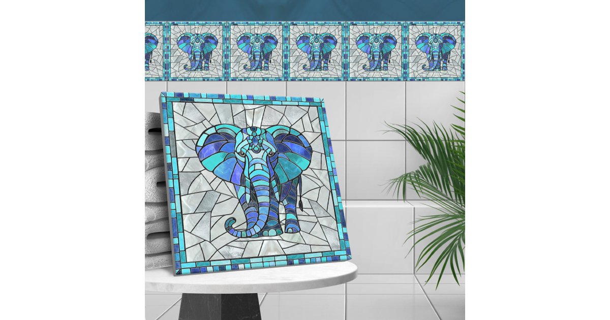 Blue Elephant mosaic art Ceramic Tile | Zazzle