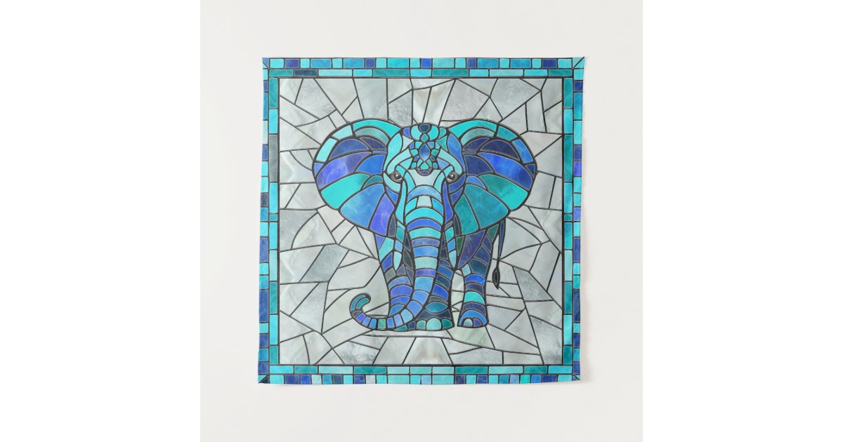 Blue Elephant mosaic art Tapestry | Zazzle