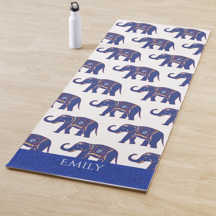 Blue Elephant Pattern Personalized Yoga Mat | Zazzle