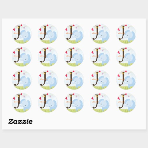 Blue Elephant stickers/add monogram Classic Round Sticker | Zazzle