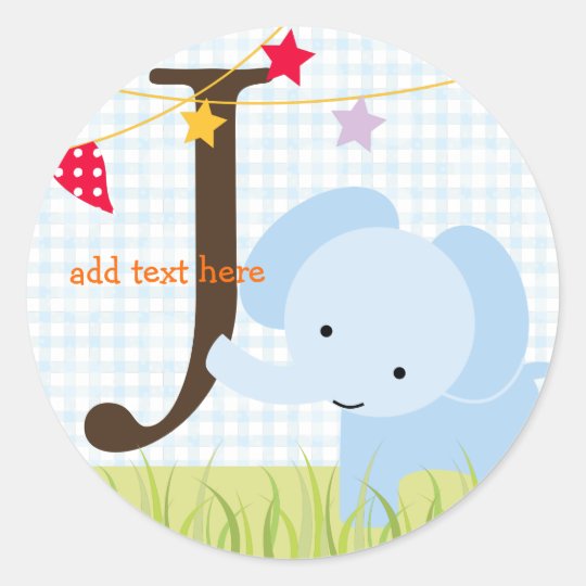 Blue Elephant stickers/add monogram Classic Round Sticker | Zazzle.com