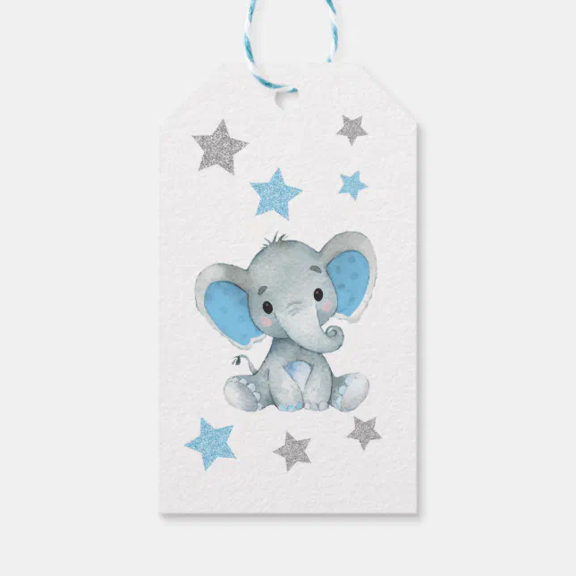 Blue Elephant Thank You Tag, stars Gift Tags | Zazzle
