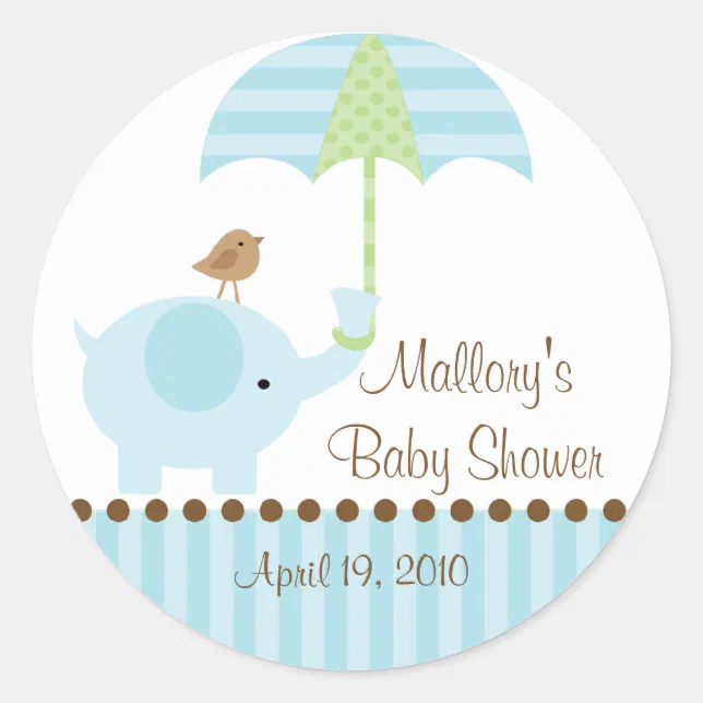 Blue Elephant Umbrella Baby Shower Sticker | Zazzle