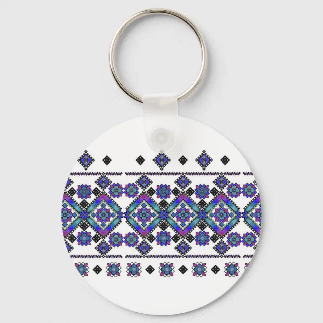 Blue Embroidery Keychain | Zazzle