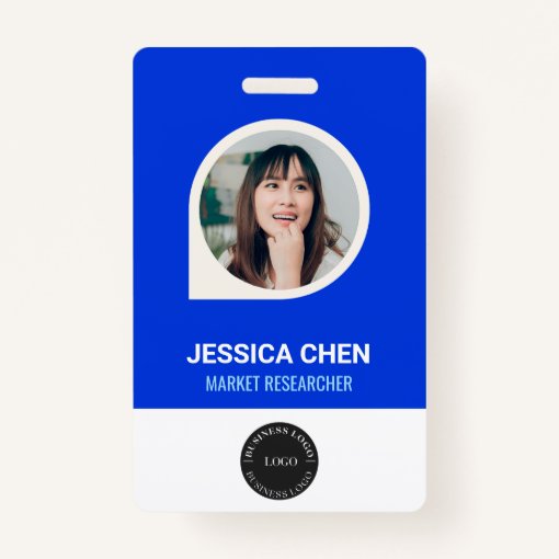 Blue Employee Photo ID Card, Bar Code, Logo, Name Badge | Zazzle