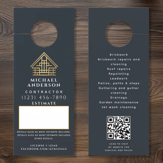 Blue Estimate Quote Builder Construction QR Code Door Hanger | Zazzle