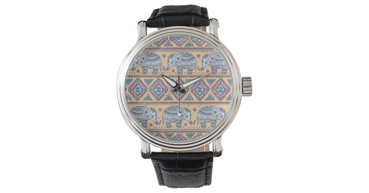 Blue Ethnic Elephant Tribal Pattern Watch | Zazzle