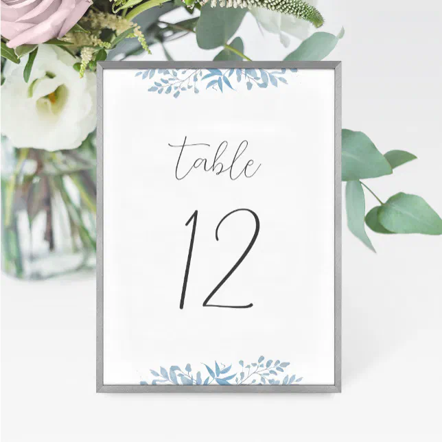 Blue Eucalyptus Wedding Table Number Card | Zazzle