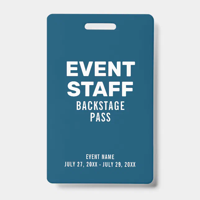 Blue Event Staff Backstage Pass ID Badge | Zazzle