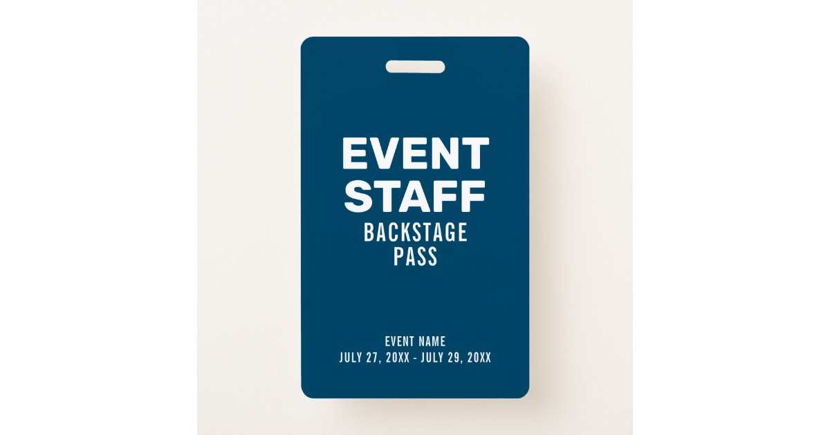 Blue Event Staff Backstage Pass Id Badge Zazzle