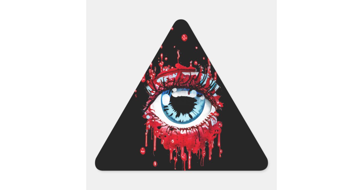 Blue Eye Dripping Blood horror art Triangle Sticker | Zazzle