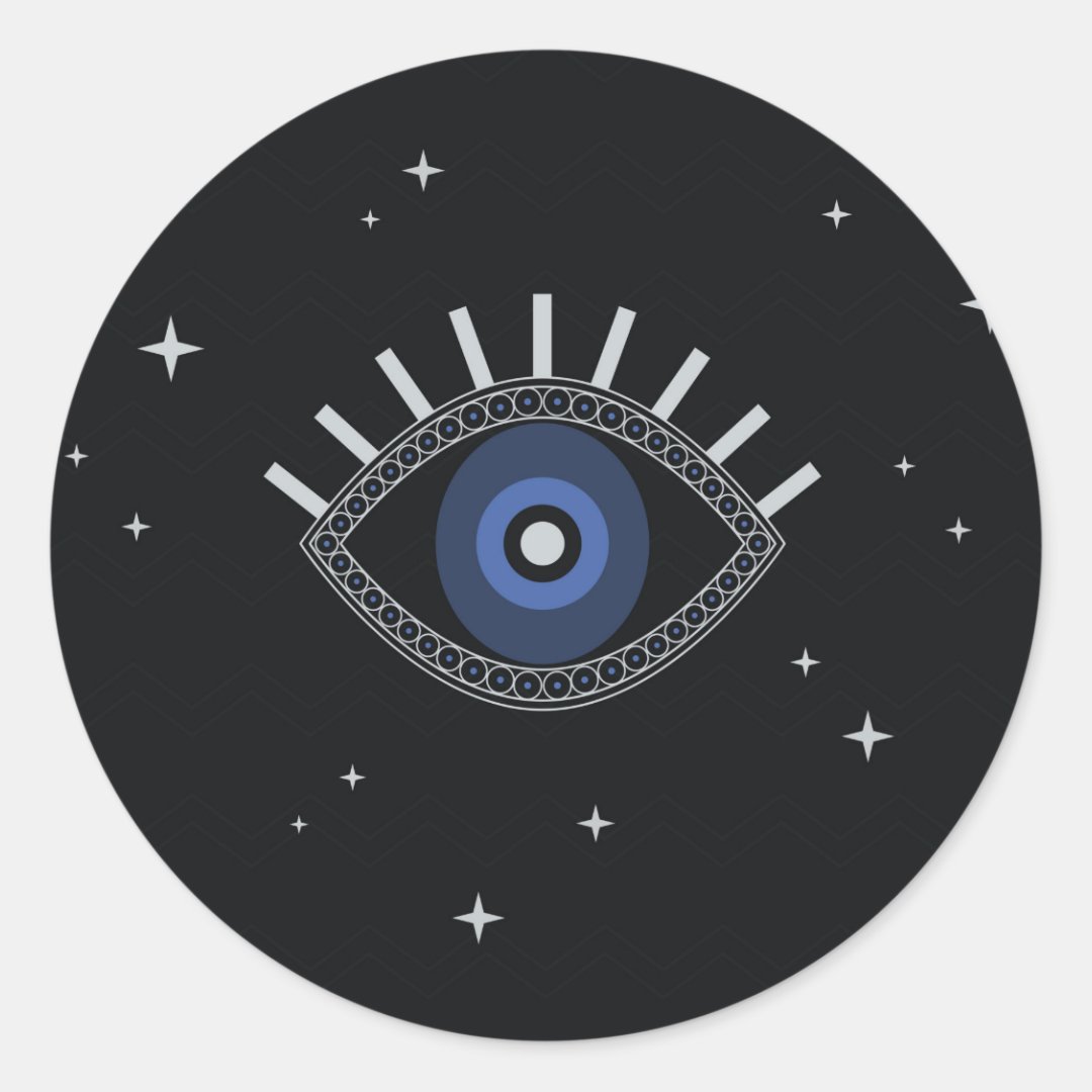 Blue eye protection talisman ethnic magic symbol classic round sticker ...