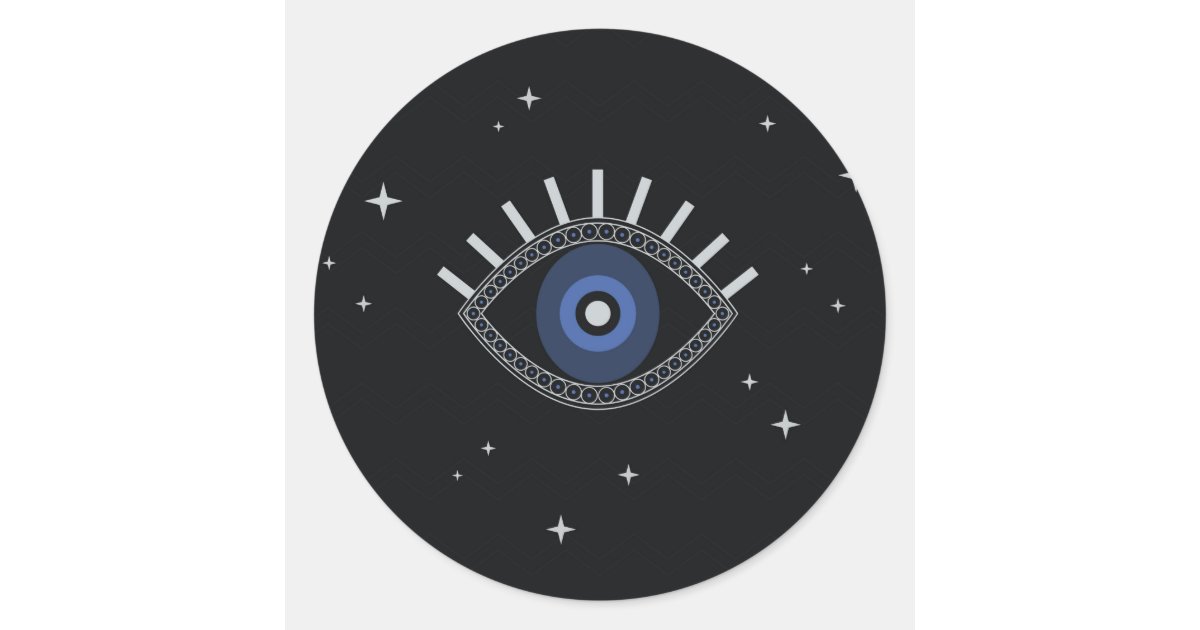 Blue eye protection talisman ethnic magic symbol classic round sticker ...