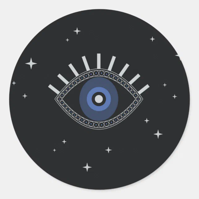 Blue eye protection talisman ethnic magic symbol classic round sticker ...
