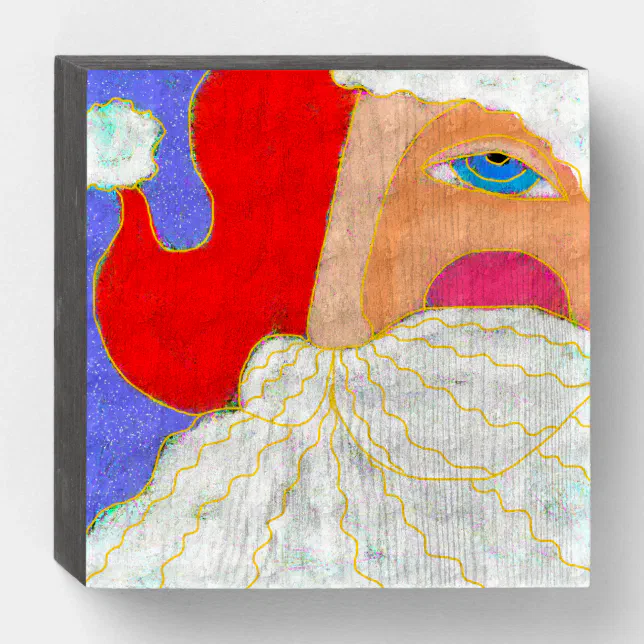 Blue Eyed Santa Claus Abstract Art Wooden Box Sign | Zazzle