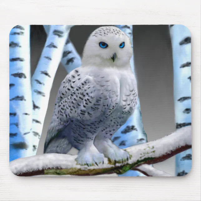 BLUE-EYED SNOW OWL MOUSE PAD | Zazzle