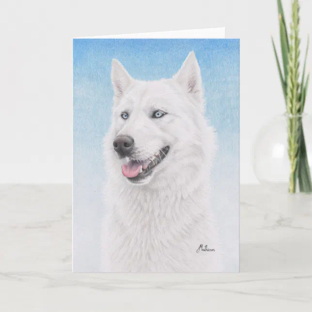 Blue Eyed White Siberian Husky Card | Zazzle