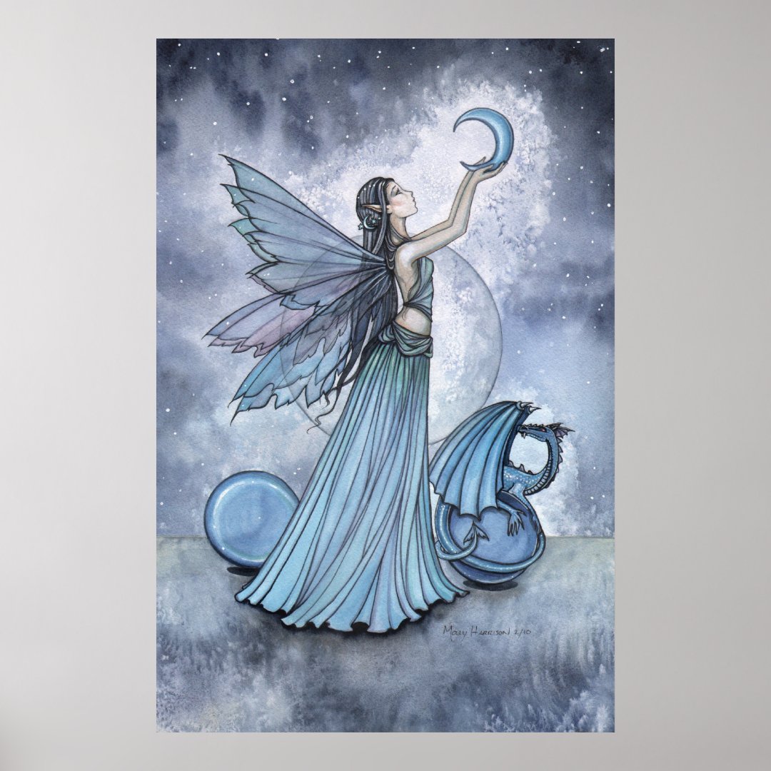 Blue Fairy Dragon Poster by Molly Harrison | Zazzle