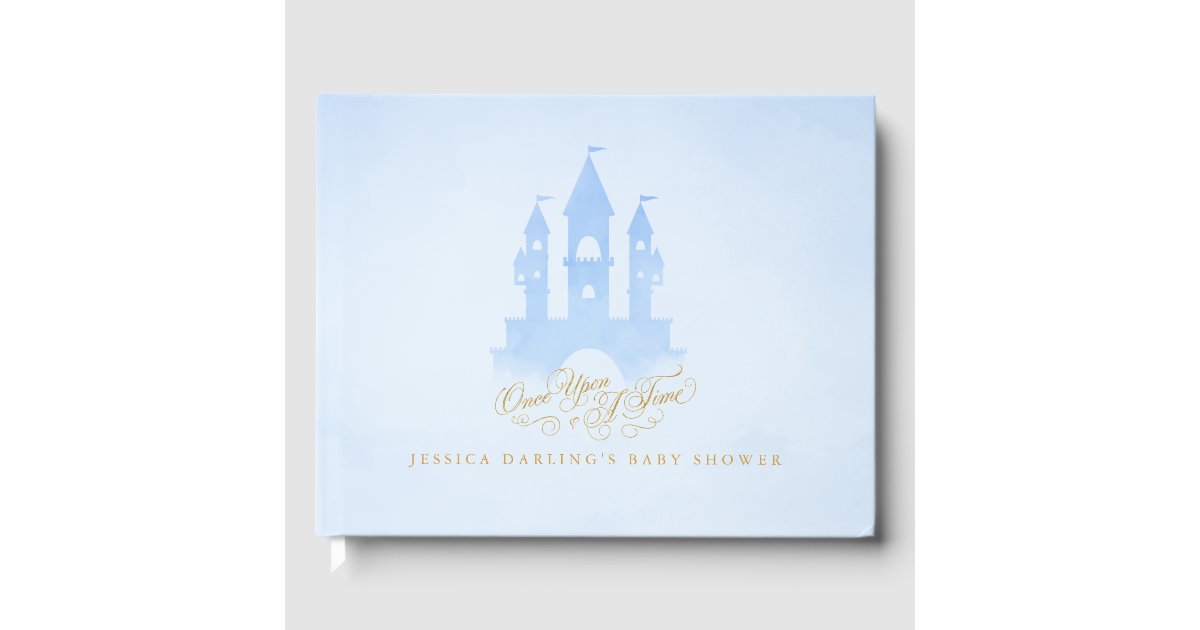 Blue fairy tale castle baby shower Guest Book | Zazzle