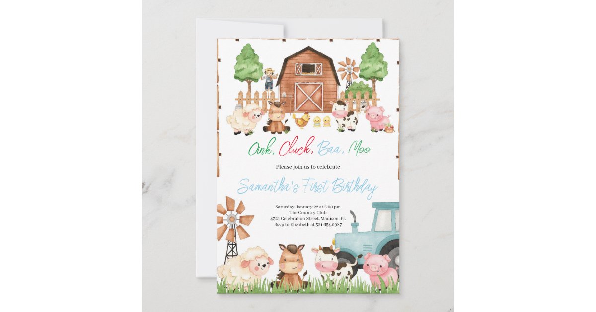 Blue Farm Animals Birthday Party Invitation | Zazzle