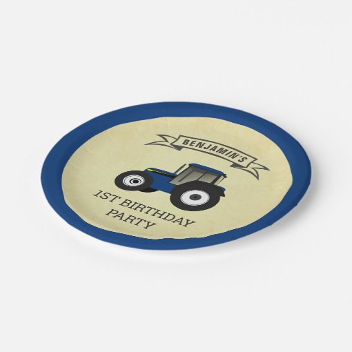 Blue Farm Tractor Kids Birthday Party Paper Plates | Zazzle