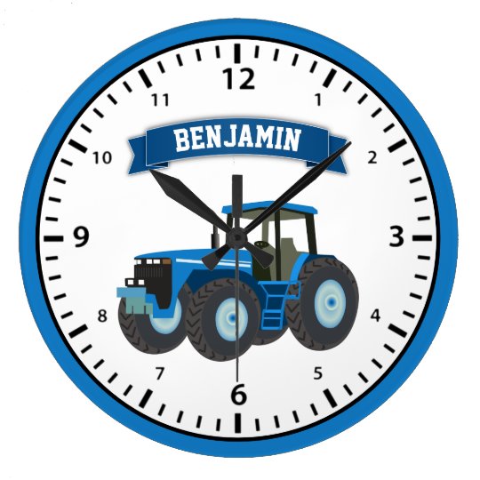 Blue Farm Tractor Personalized Name Kids Room Large Clock | Zazzle.com