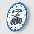 Blue Farm Tractor Personalized Name Kids Room Large Clock | Zazzle
