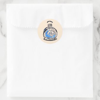 Blue fashion illustration perfume bottle classic round sticker | Zazzle